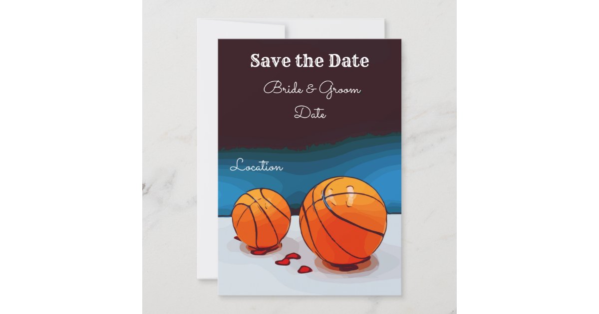 Basketball wedding with love on blue background invitation | Zazzle