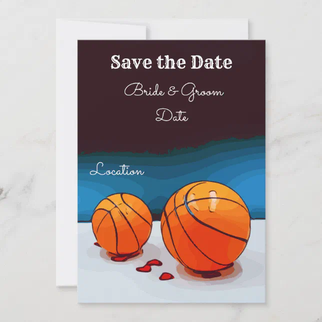 Basketball wedding with love on blue background invitation | Zazzle