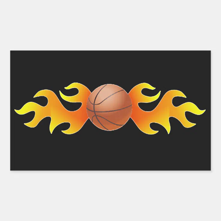 Basketball with Flames Rectangular Sticker | Zazzle