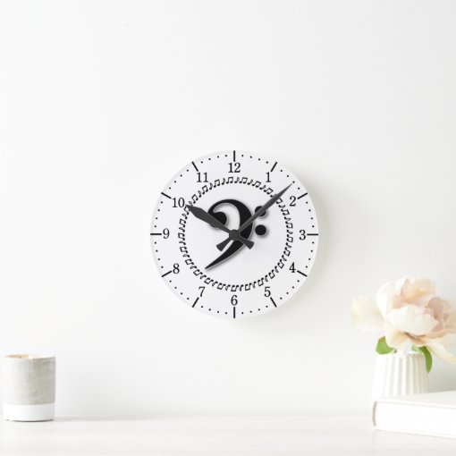 Bass Clef Music Note Design Round Clock | Zazzle