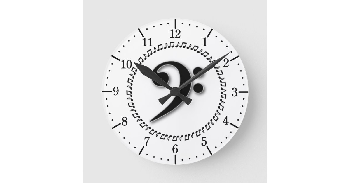 Bass Clef Music Note Design Round Clock | Zazzle