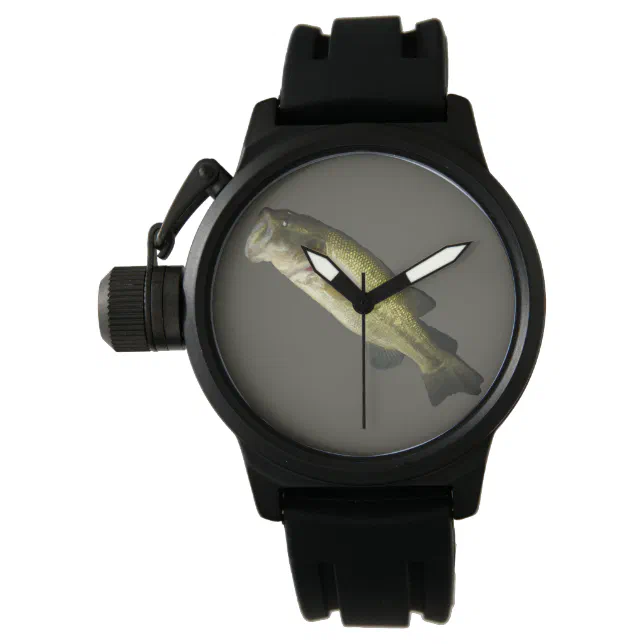 Bass Fish Men's Black Rubber Strap Watch | Zazzle