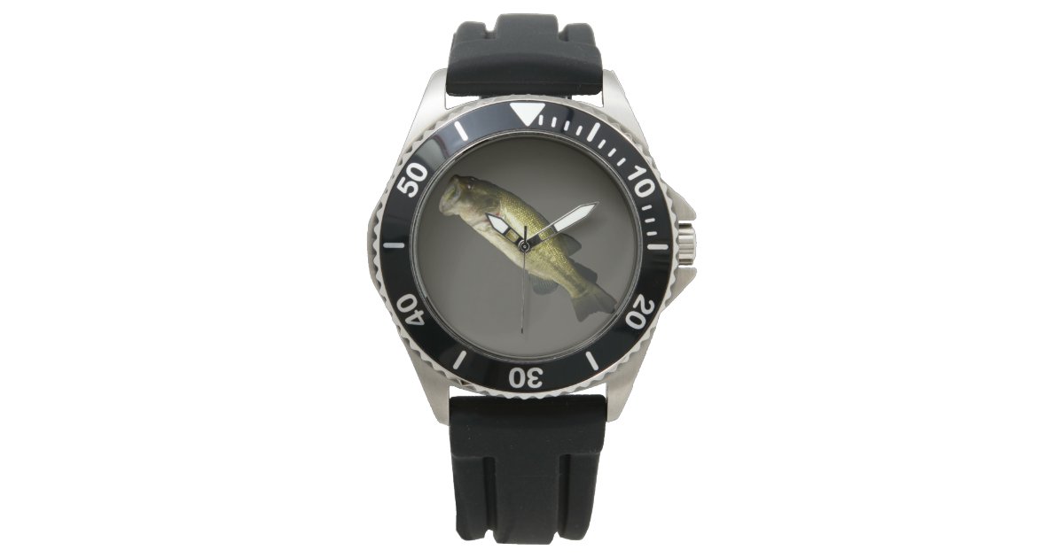 Bass Fish Men's Black Rubber Strap Watch | Zazzle