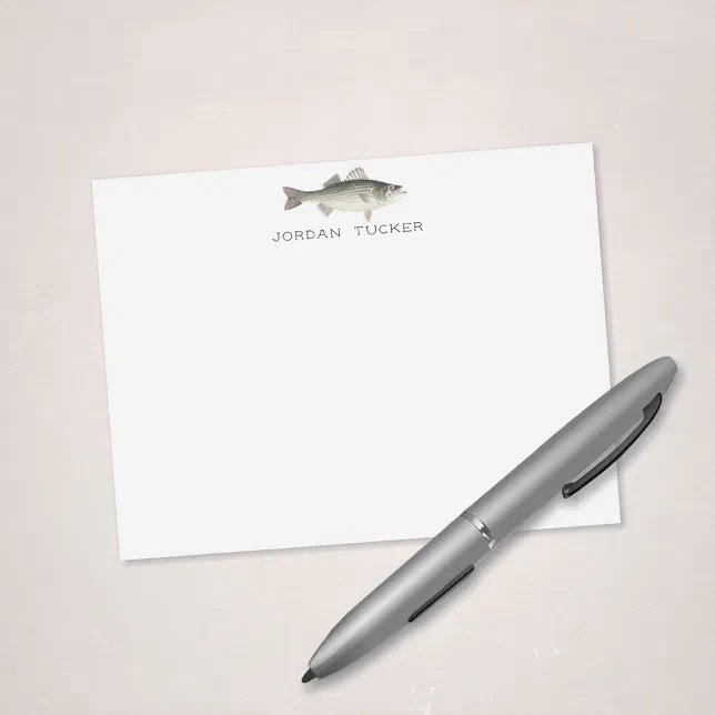 Bass Fish Outdoorsman Fisherman Custom Name Note Card | Zazzle
