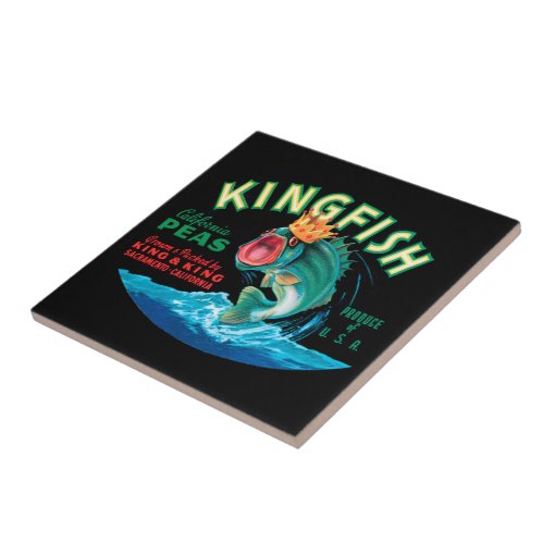 Bass Fish Wearing a Crown on a Black Background Ceramic Tile | Zazzle
