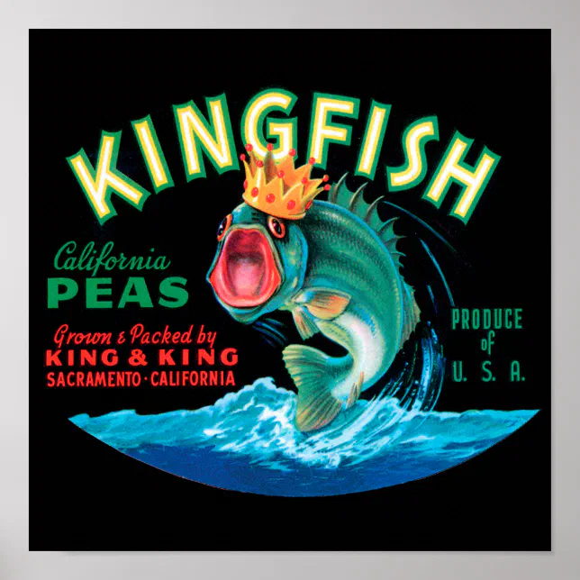 Bass Fish Wearing a Crown on a Black Background Poster | Zazzle