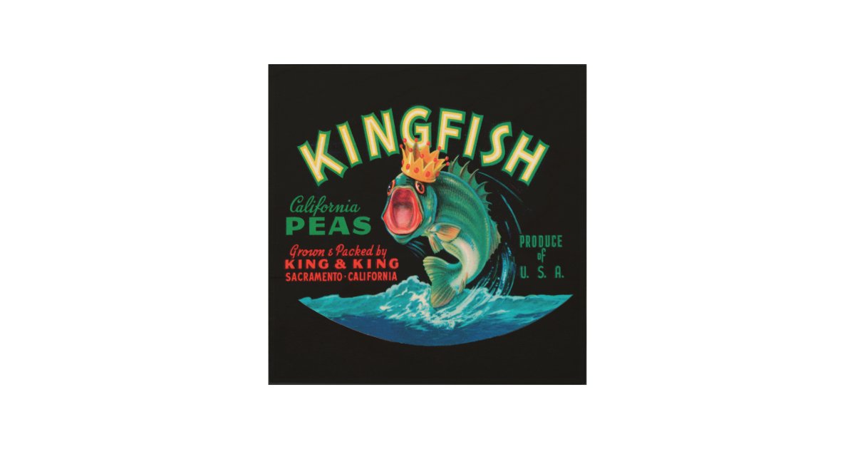 Bass Fish Wearing a Crown on a Black Background Wood Wall Art | Zazzle