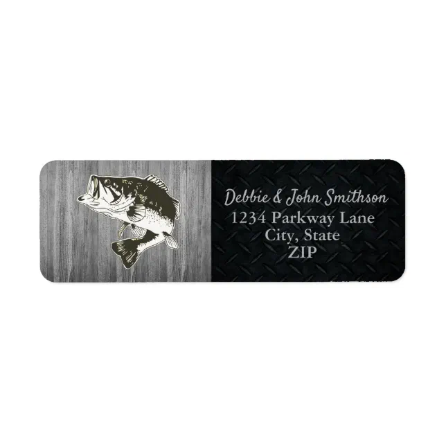 Bass Fishing Return Address Black Sports Hobby Label | Zazzle