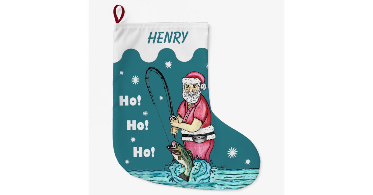 Bass Fishing Santa Claus Large Christmas Stocking | Zazzle