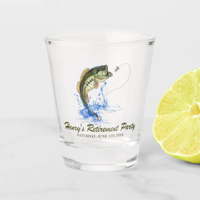 Bass Gone Fishing Retirement Shot Glass | Zazzle