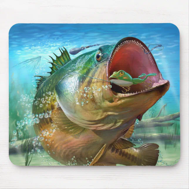 BASS ON A LURE MOUSEPAD FOR COMPUTER | Zazzle