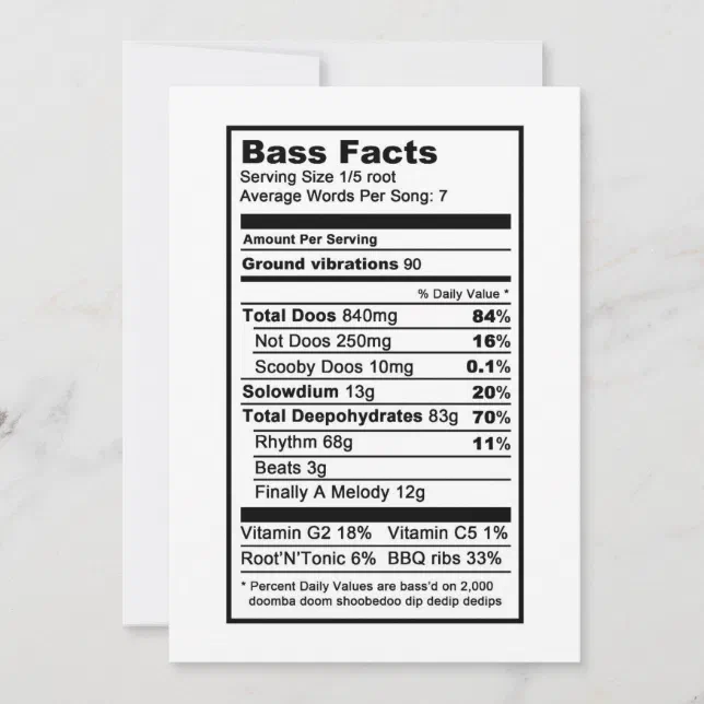Bass singer "Nutritional Information Label" Card | Zazzle
