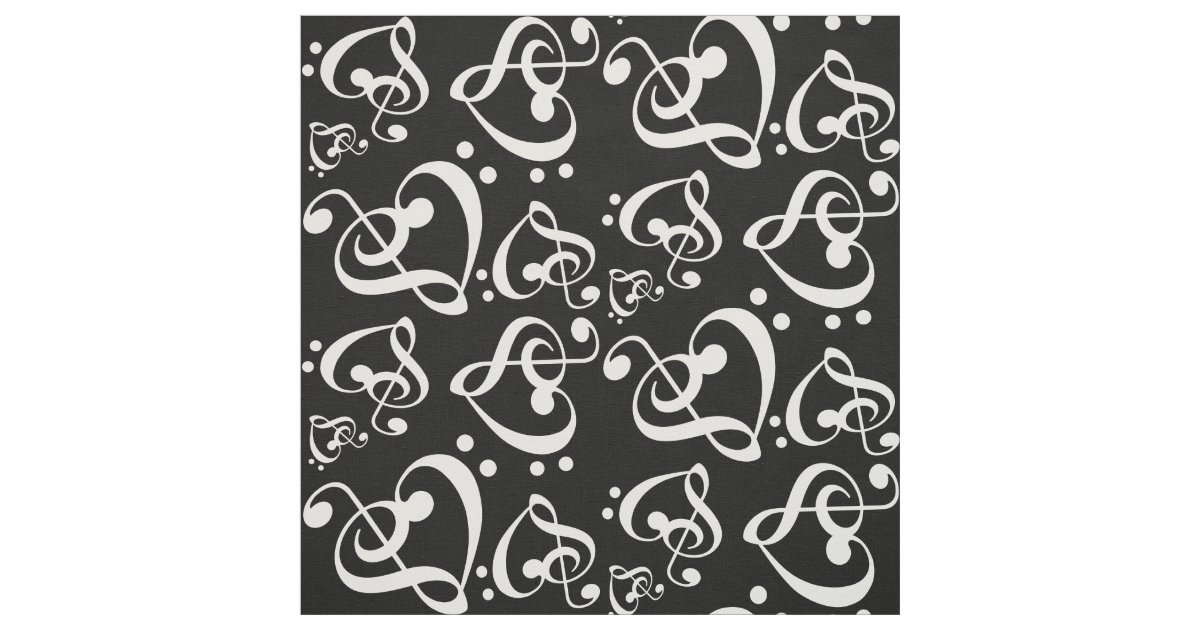 Bass Treble Clef Hearts Music Notes Pattern Fabric | Zazzle