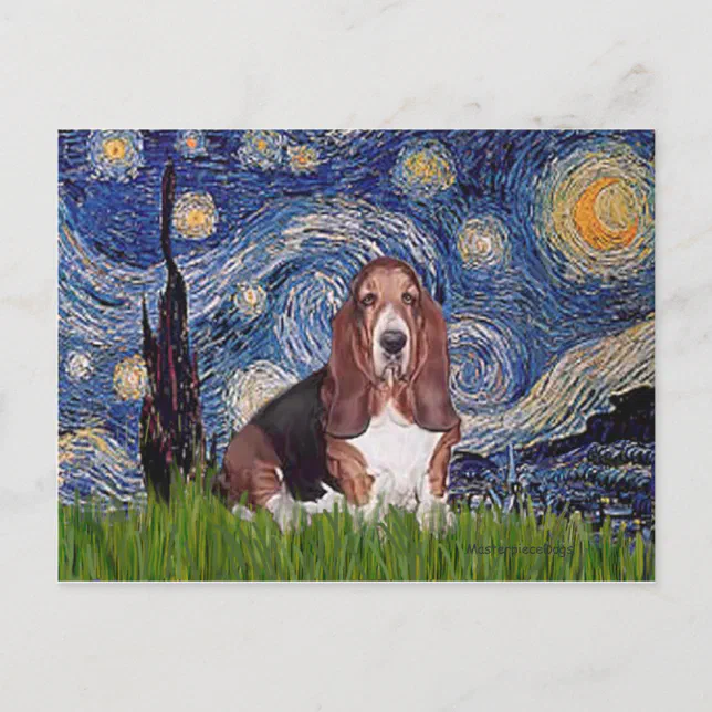 Basset 1 - Starry Night Postcard | Zazzle
