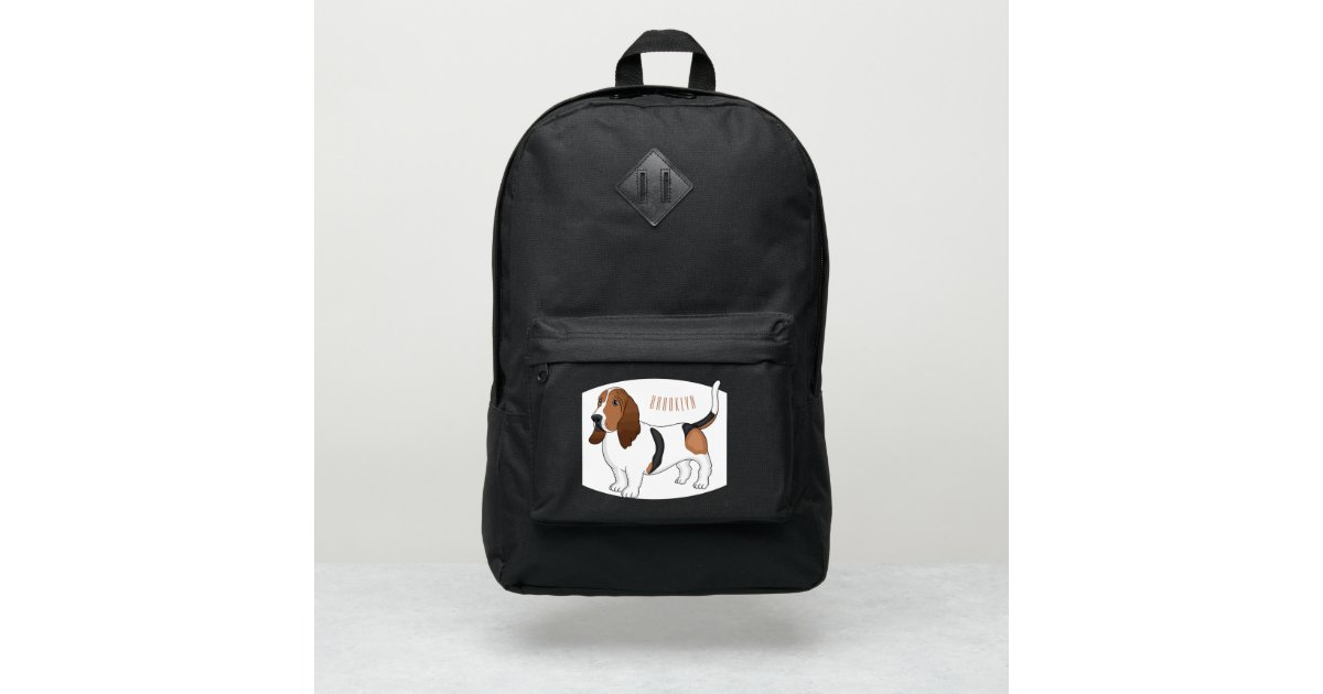 Basset hound dog cartoon illustration port authority® backpack | Zazzle