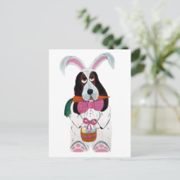 Basset Hound Easter Bunny Holiday Postcard | Zazzle