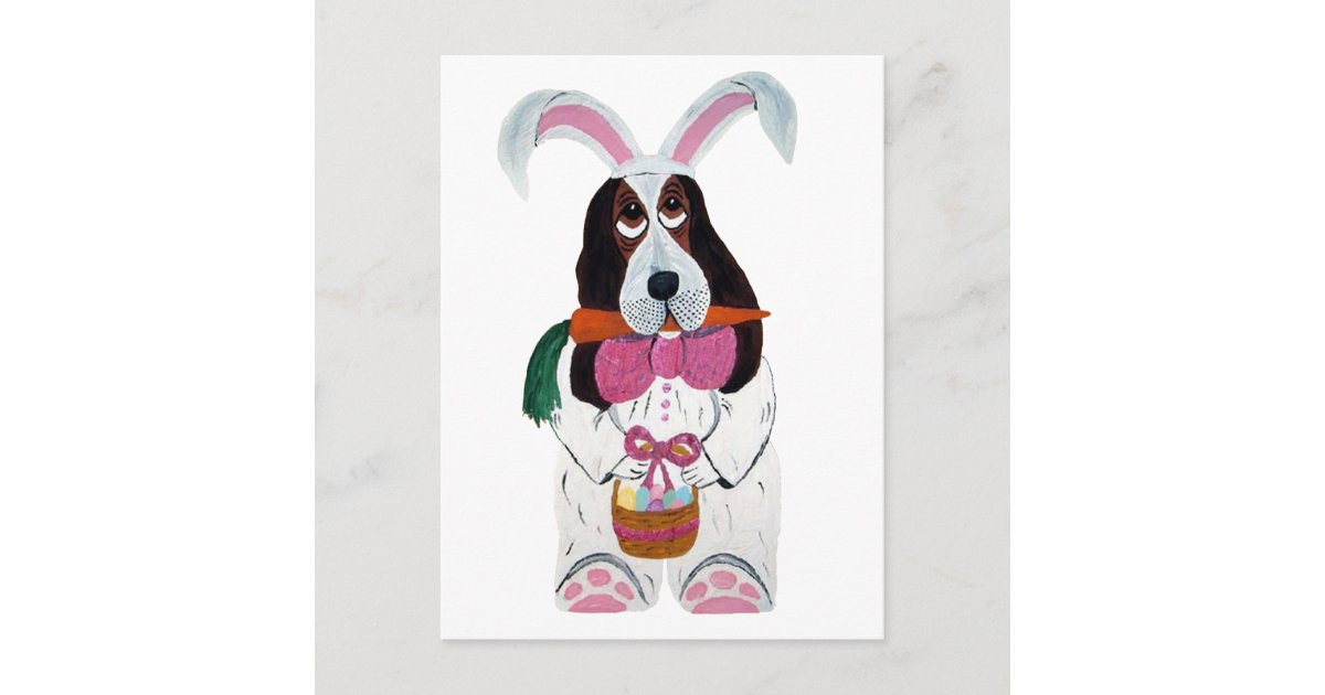 Basset Hound Easter Bunny Holiday Postcard | Zazzle