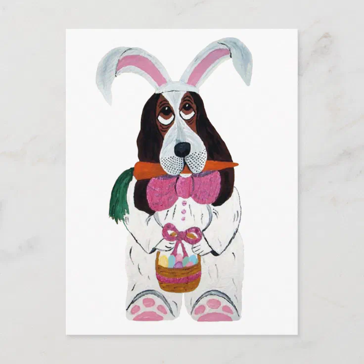 Basset Hound Easter Bunny Holiday Postcard | Zazzle