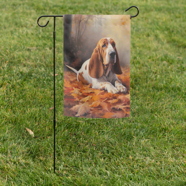 Basset Hound in Autumn Leaves Fall Inspire Garden Flag | Zazzle