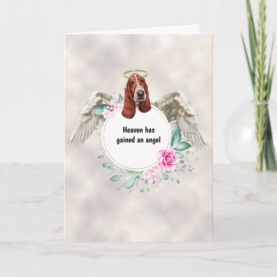 Basset hound pet memorial angel wings poem card | Zazzle