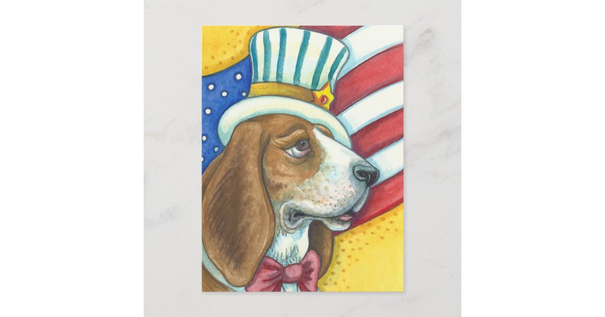BASSET HOUND UNCLE SAM, PATRIOTIC DOG POSTCARD | Zazzle