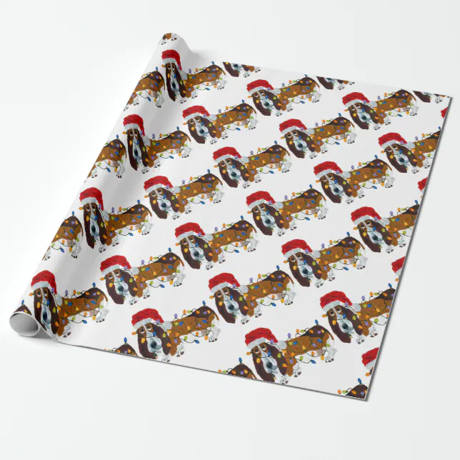 Basset Tangled In Christmas Lights Wrapping Paper | Zazzle