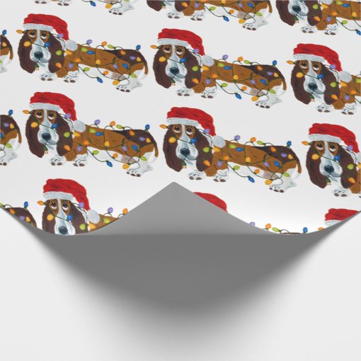 Basset Tangled In Christmas Lights Wrapping Paper | Zazzle