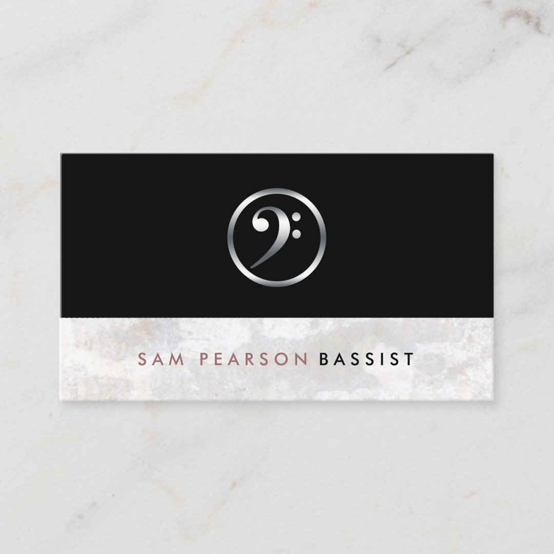 Bassist Bold Silver Bass Clef Icon Elegant Business Card | Zazzle