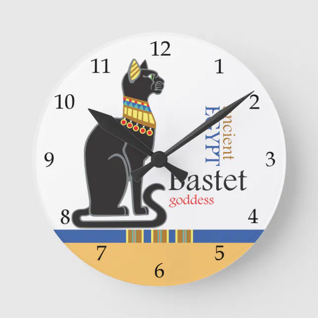 Bastet or Bast. Acient Egyptian goddess Round Clock | Zazzle