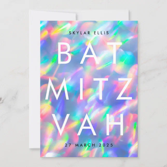 BAT MITZVAH Iridescent Ultra Modern QR CODE RSVP Invitation | Zazzle