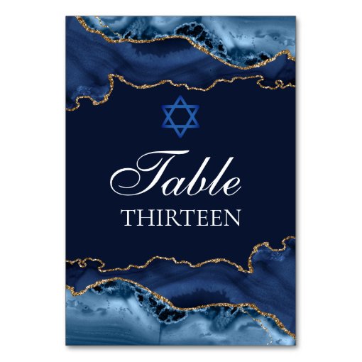 Bat Mitzvah Party Navy Blue Gold Star of David Table Number | Zazzle