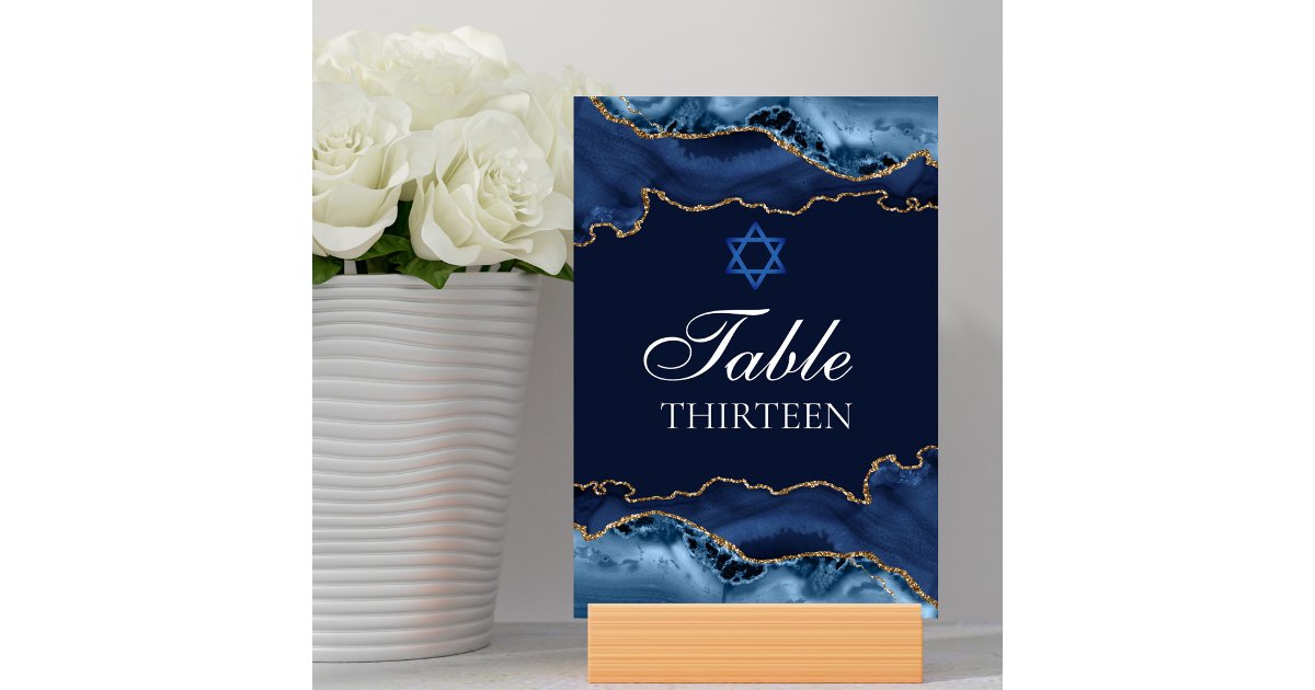 Bat Mitzvah Party Navy Blue Gold Star of David Table Number | Zazzle