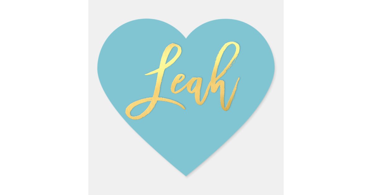 BAT MITZVAH turquoise gold script name LEAH Heart Sticker | Zazzle