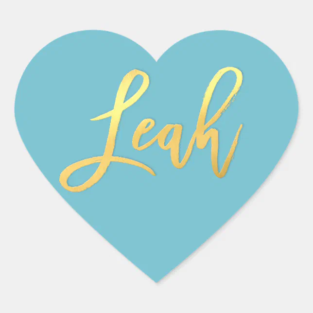 BAT MITZVAH turquoise gold script name LEAH Heart Sticker | Zazzle