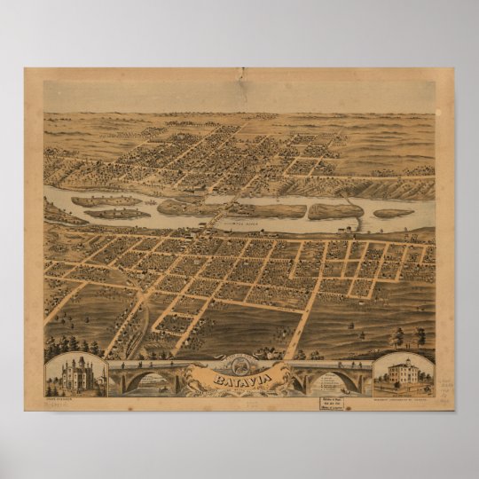 Batavia Illinois 1869 Antique Panoramic Map Poster | Zazzle.com