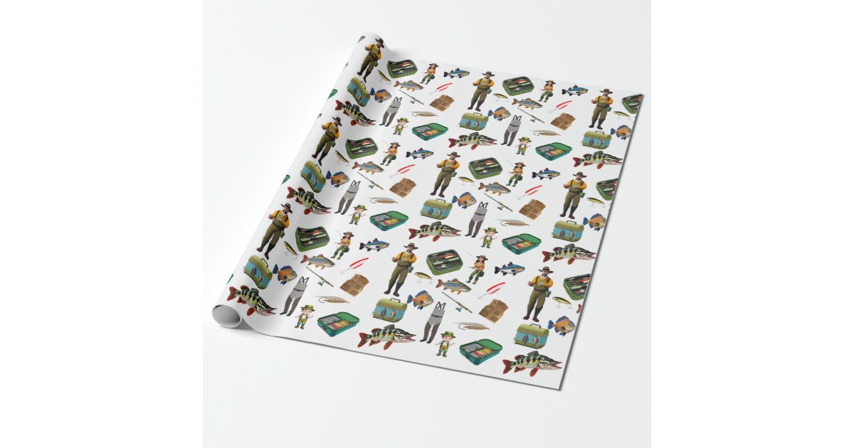 Batch Of Fishing Items Pattern Wrapping Paper | Zazzle