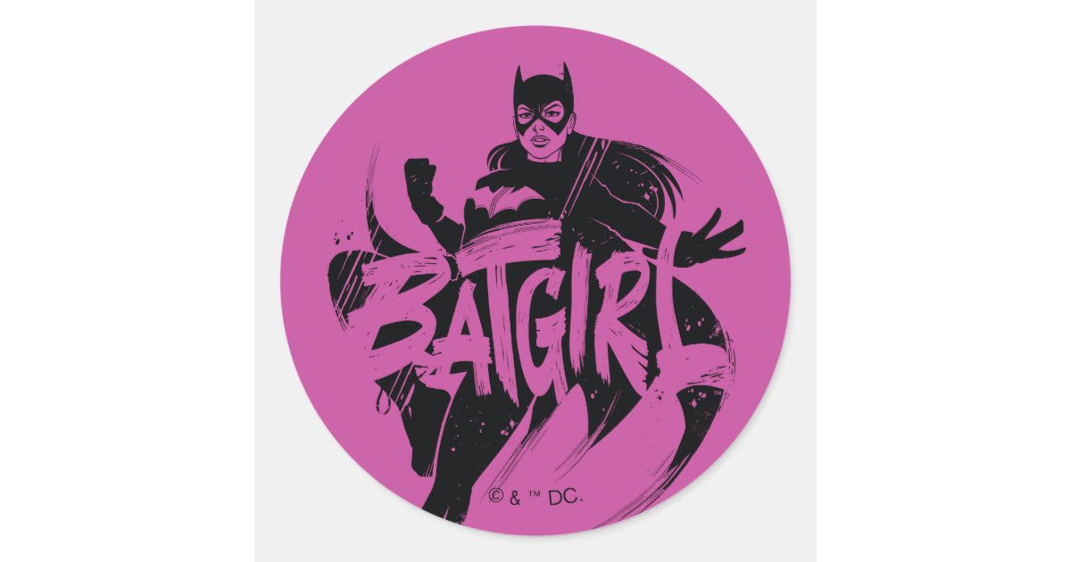 Batgirl Ink Brush Name Classic Round Sticker | Zazzle