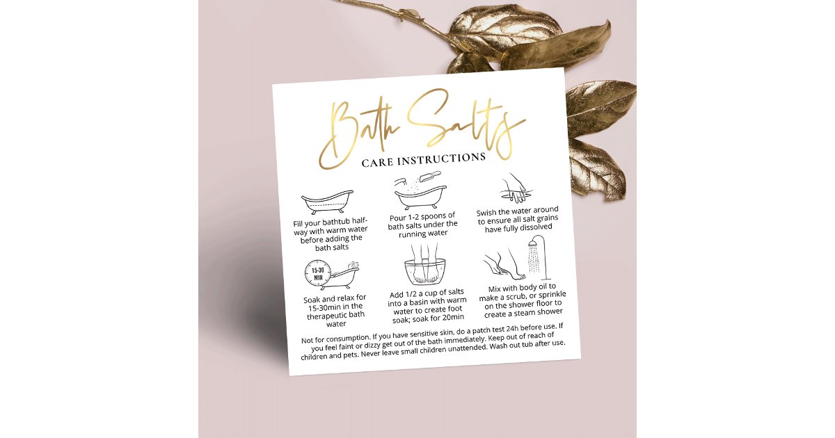 Bath Salts Safety User Guide White & Gold Square Square Business Card ...