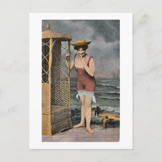 Bathing Beauty at the Beach - vintage hand colored Postcard | Zazzle