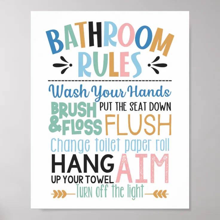 Bathroom Rules Kids Wall Poster | Zazzle
