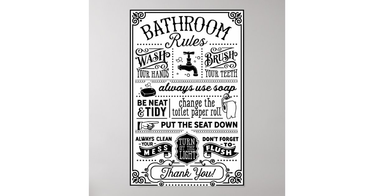 Bathroom Rules | Quoted Wall Decor Poster | Zazzle