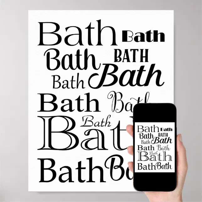 Bathroom Typography Black White Bath Sign | Zazzle