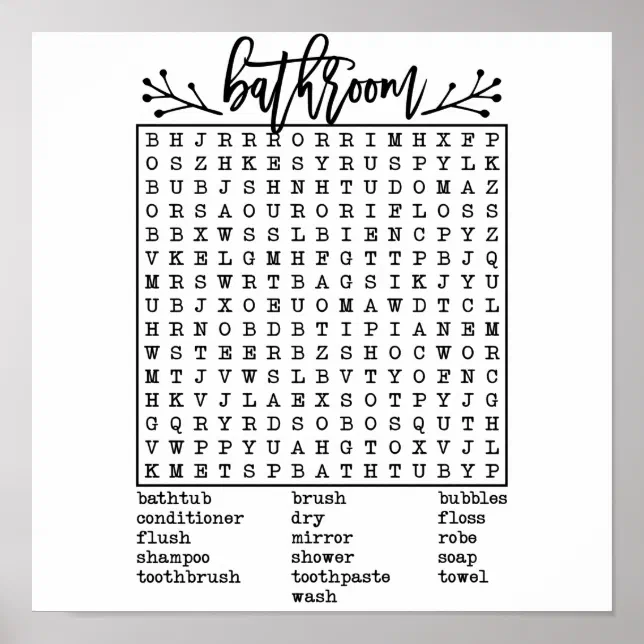 Bathroom Word Search Poster | Zazzle