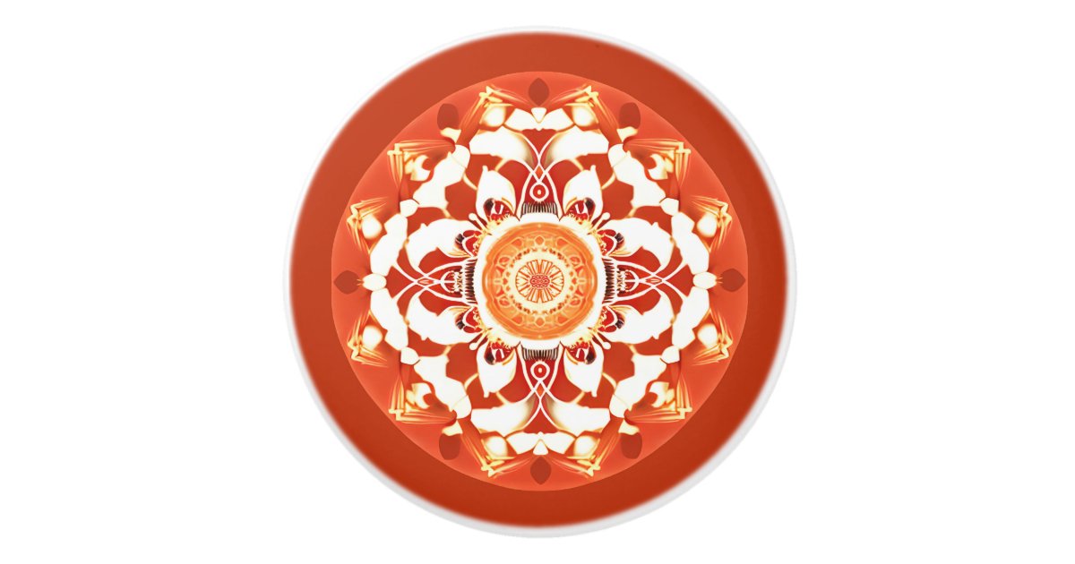 Batik Mandala Pattern in Rust Red Ceramic Knob | Zazzle
