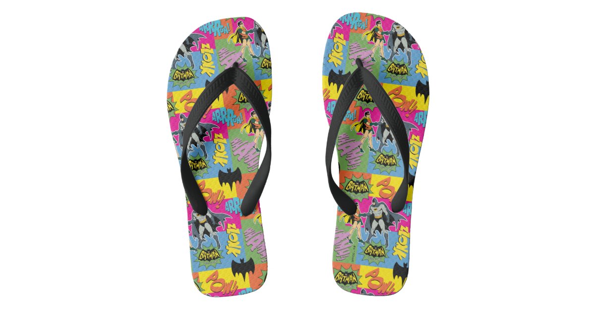 Batman and Robin | Action Handshake Pattern Flip Flops | Zazzle