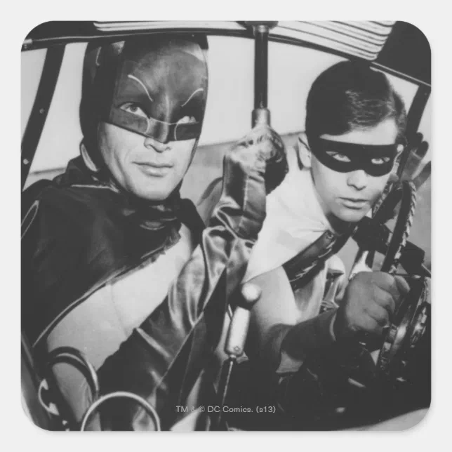 Batman and Robin In Batmobile Square Sticker | Zazzle
