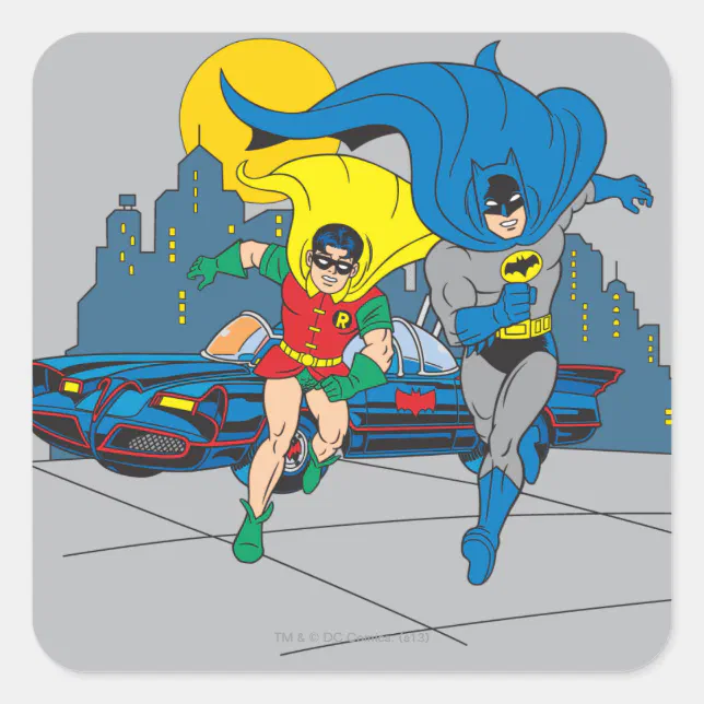 Batman And Robin Running Square Sticker | Zazzle