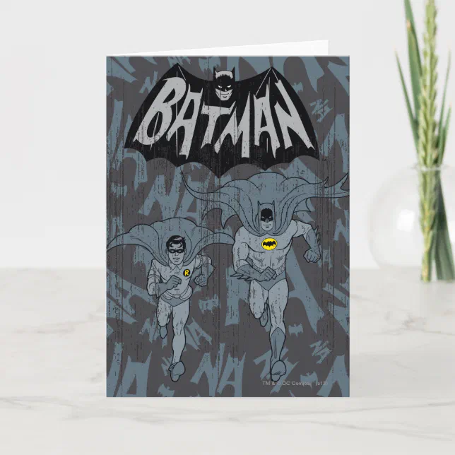 Batman And Robin With Logo Distressed Graphic Card | Zazzle