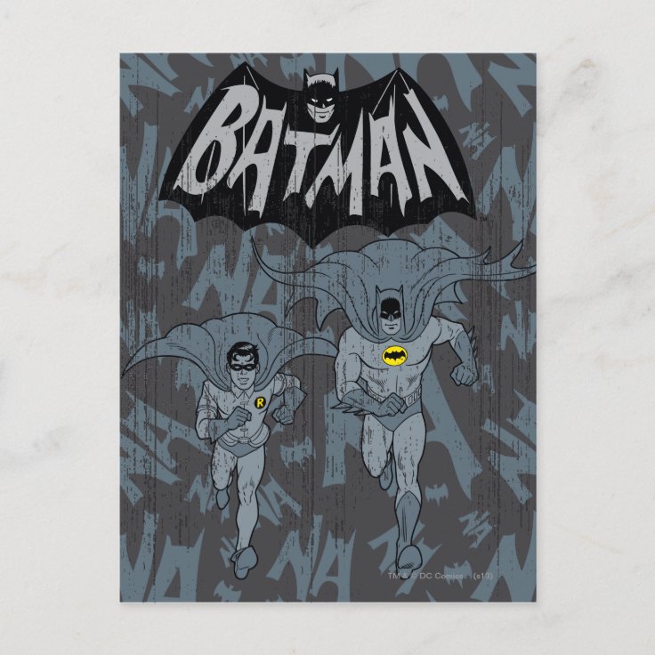 Batman And Robin With Logo Distressed Graphic Postcard | Zazzle