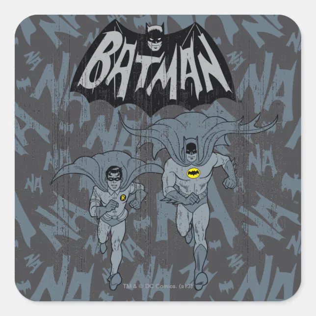 Batman And Robin With Logo Distressed Graphic Square Sticker | Zazzle